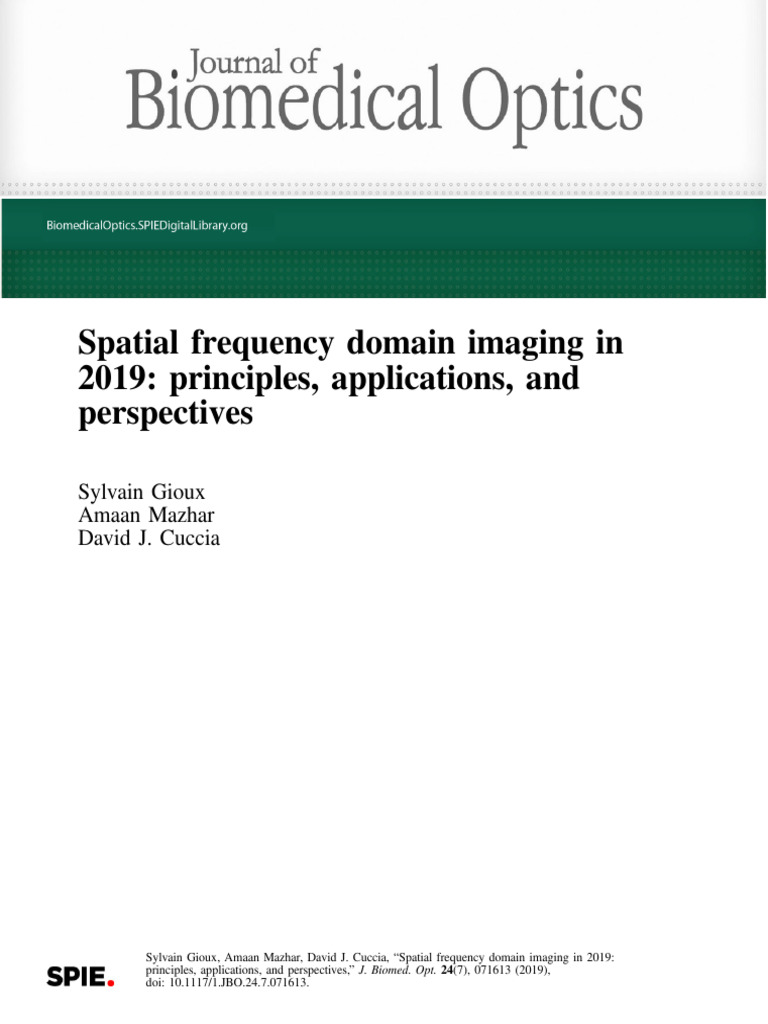 2019 - Spatial Frequency Domain Imaging in 2019 - Principlesapplications and Future | PDF ...