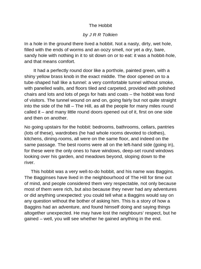 The Hobbit Opening Paragraph | PDF