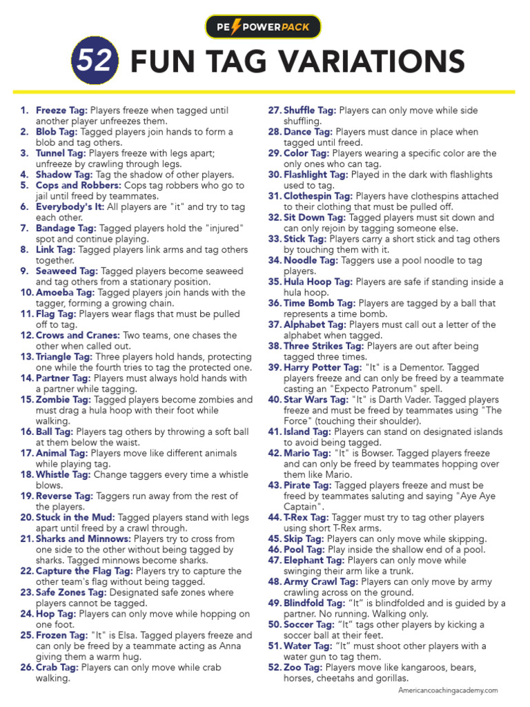 52 Fun Tag Game Variations | PDF