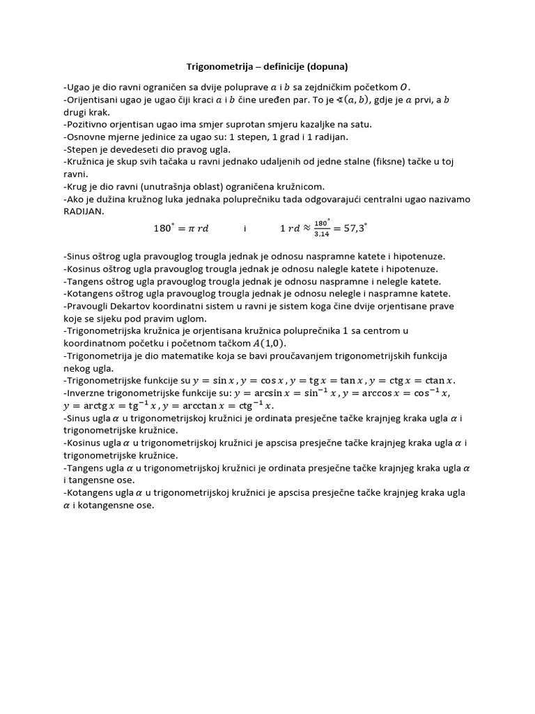 Trigonometrija- dopuna teorija | PDF