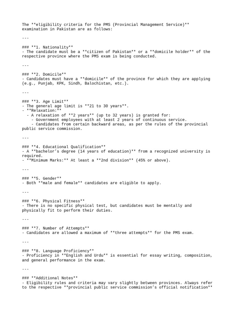 Pms Eligibility Criteria | PDF