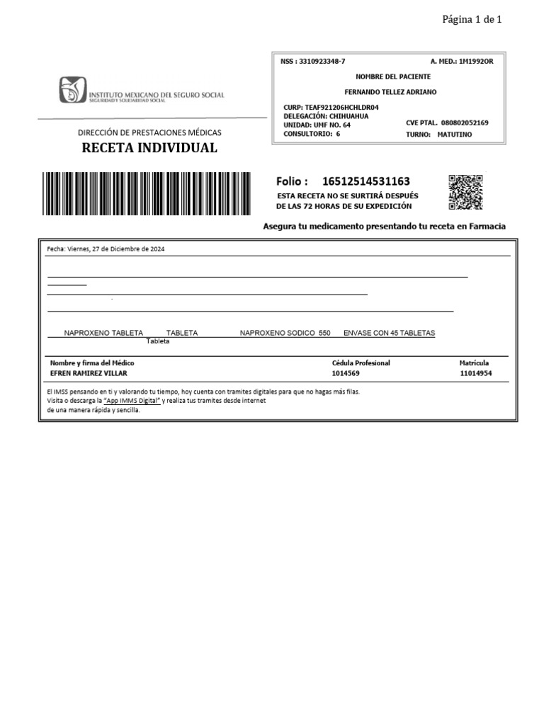 Receta Médica IMSS Digital 2024 | PDF | Medicina | Drogas