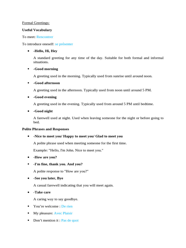 Formal Greetings | PDF