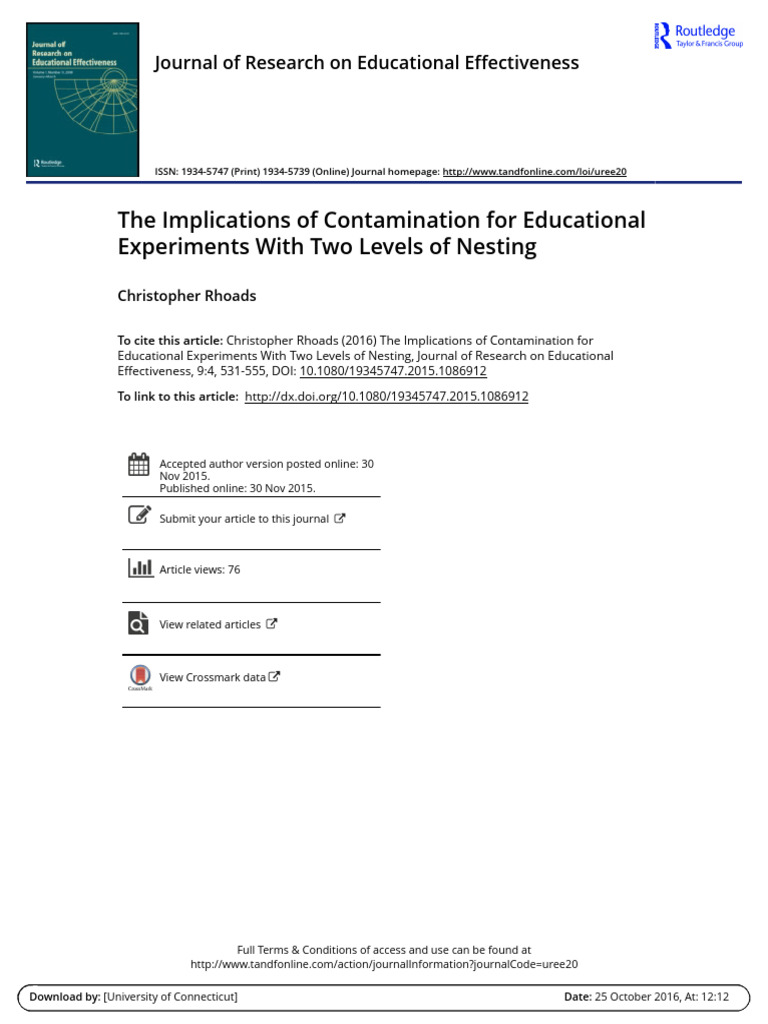 The Implications of Contamination For Educational Experiments With Two Levels of Nesting | PDF ...