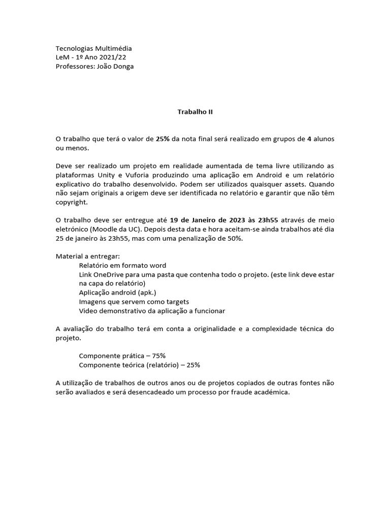 Trabalho II Tecnologias multimedia 22_23 | PDF