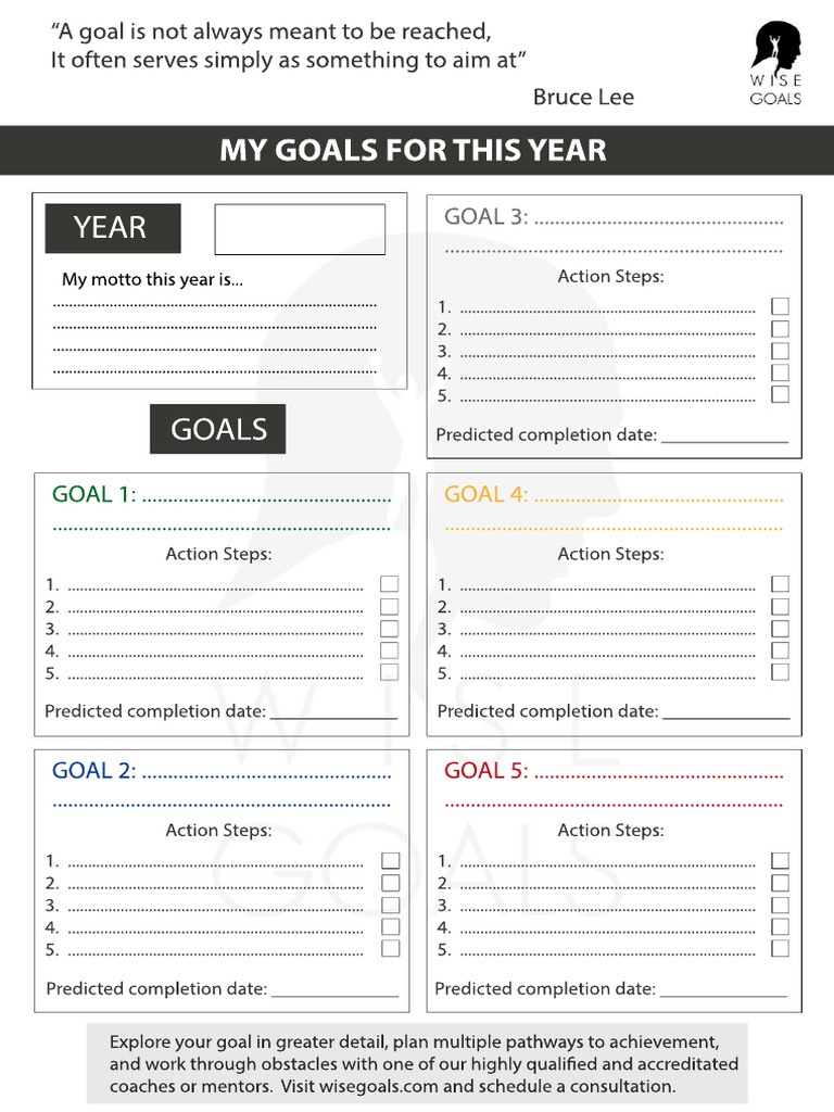 6.wisegoals My Goals For This Year Worksheet GMQ | PDF