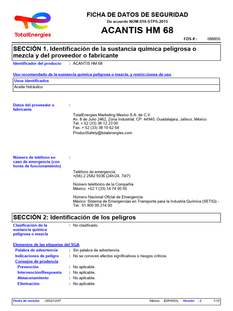 Acantis HM 68 | PDF | Solubilidad | Agua