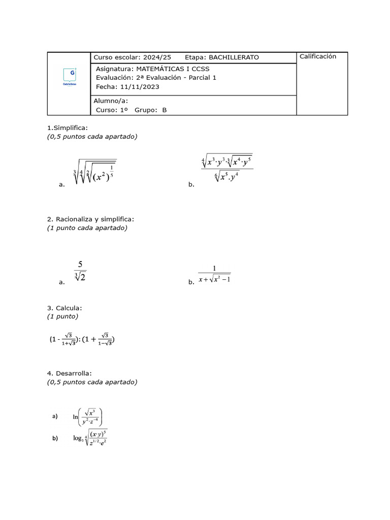 Enunciados Parcial 1_ Radicales- Notaci-n Cient-fica y Logaritmos | PDF