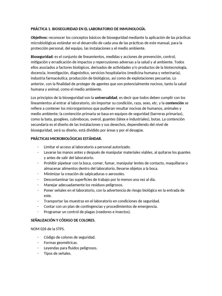Práctica 1. Bioseguridad en El Laboratorio de Inmunología. | PDF | Virus | Infección