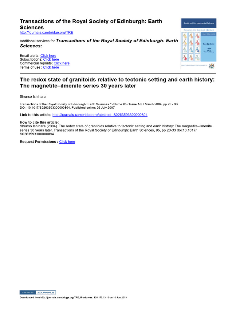 Ishihara - 2004 - The Redox State of Granitoids Relative To Tectonic ...