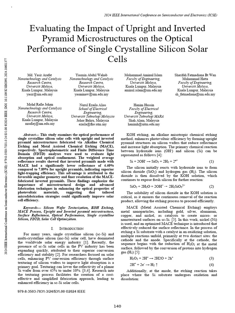 Evaluating The Impact of Upright and Inverted Pyramid Microstructures ...