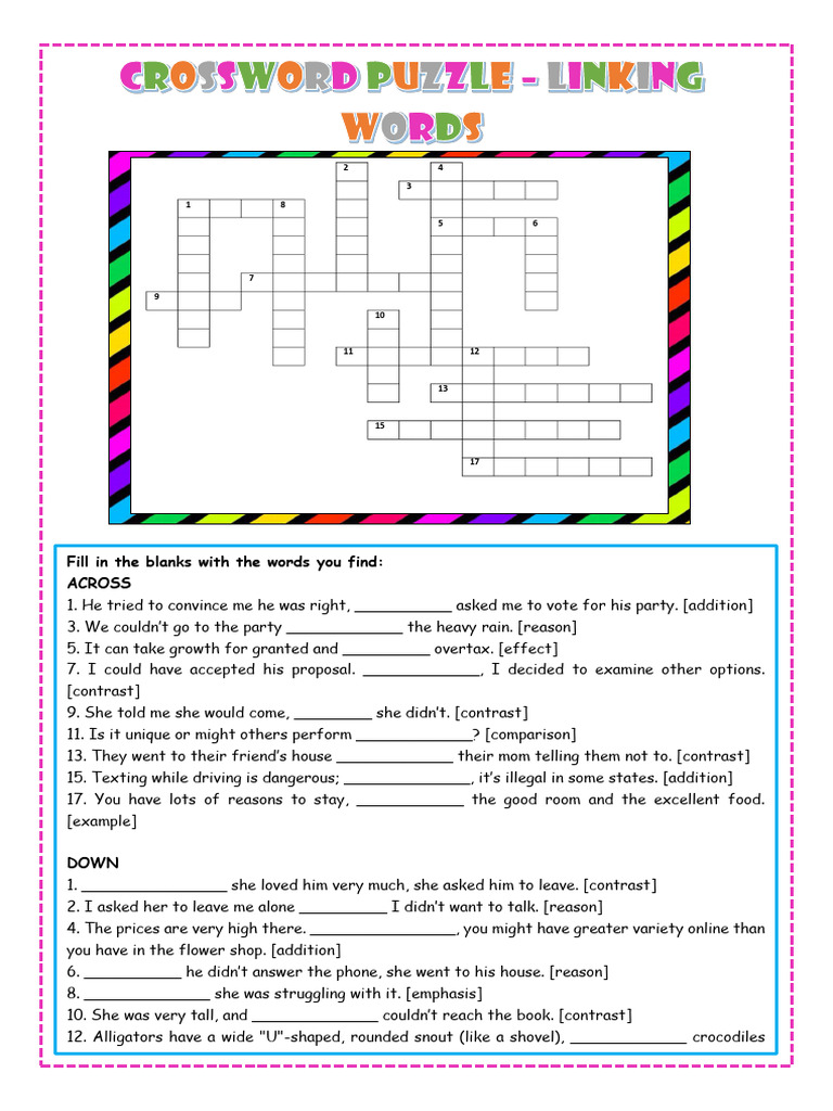 Crossword Linking Words Puzzle | PDF