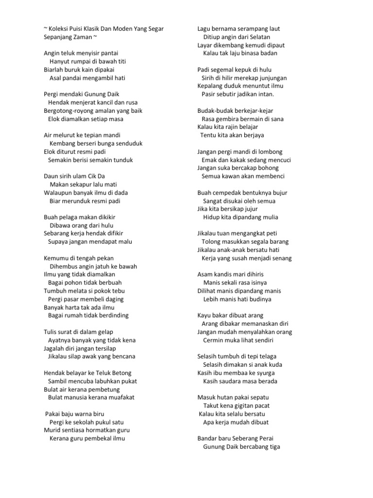 Koleksi Puisi Klasik Dan Moden Yang Segar Sepanjang Zaman | PDF