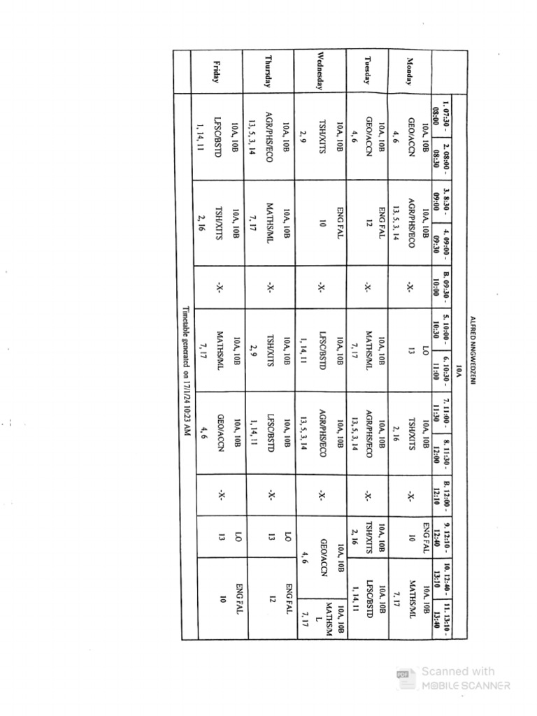 Grade 10 timetable PDF | PDF