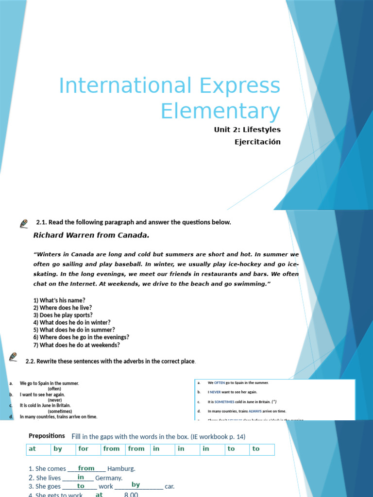 Ejercitación Unit 2 - International Express Elementary 2nd Edition | PDF