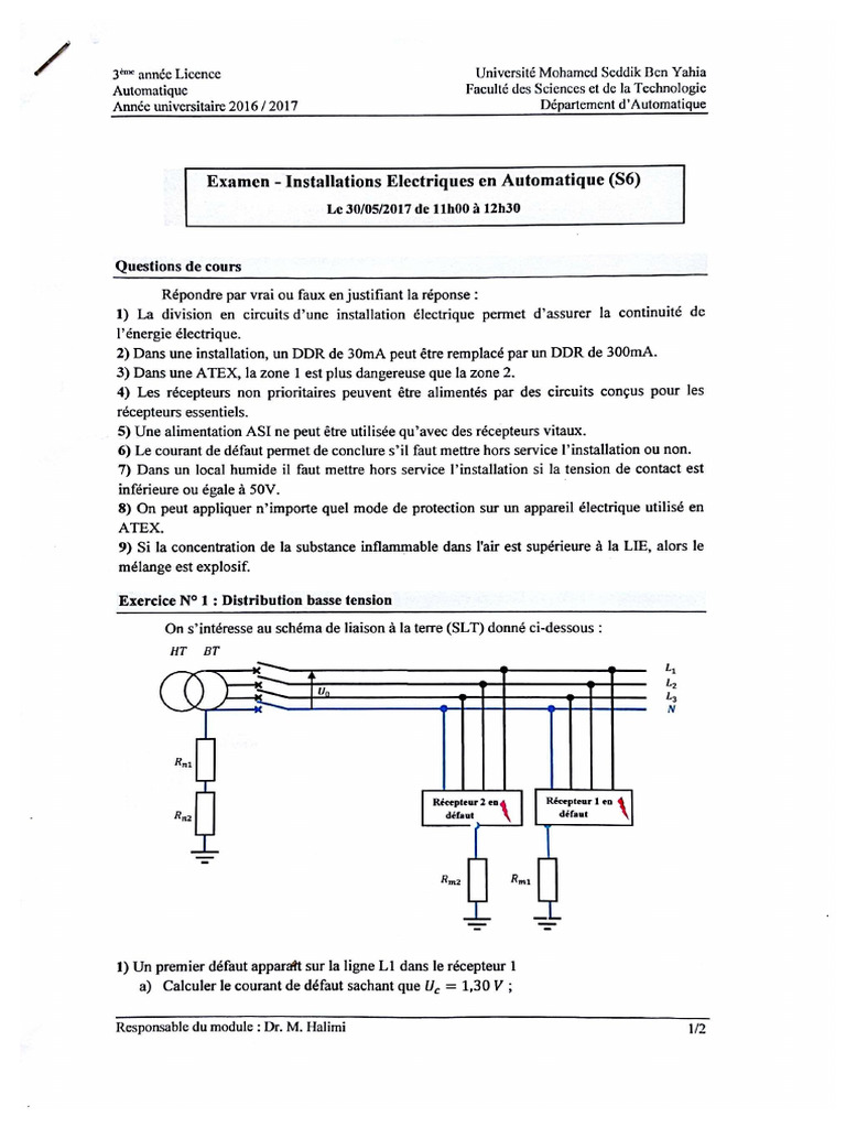 Examen2 Installation Ã©lectrique en Automatique | PDF