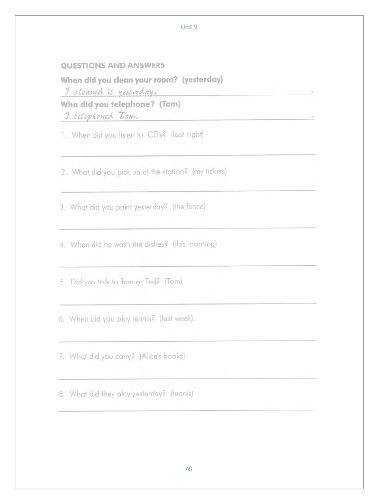 Maine 2 Workbook Unit 9 | PDF