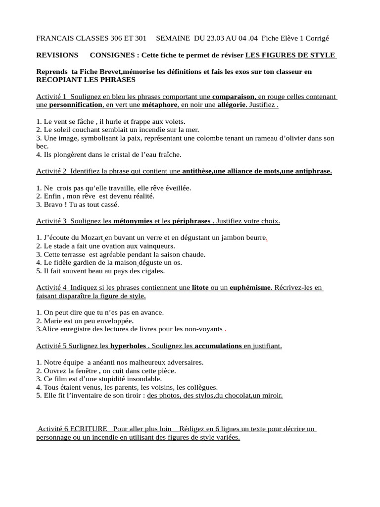 Figures de style : Révisions et exercices | PDF