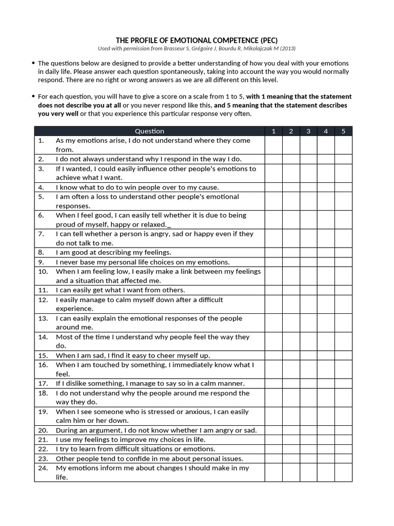 PEC Assessment | PDF | Feeling | Emotions