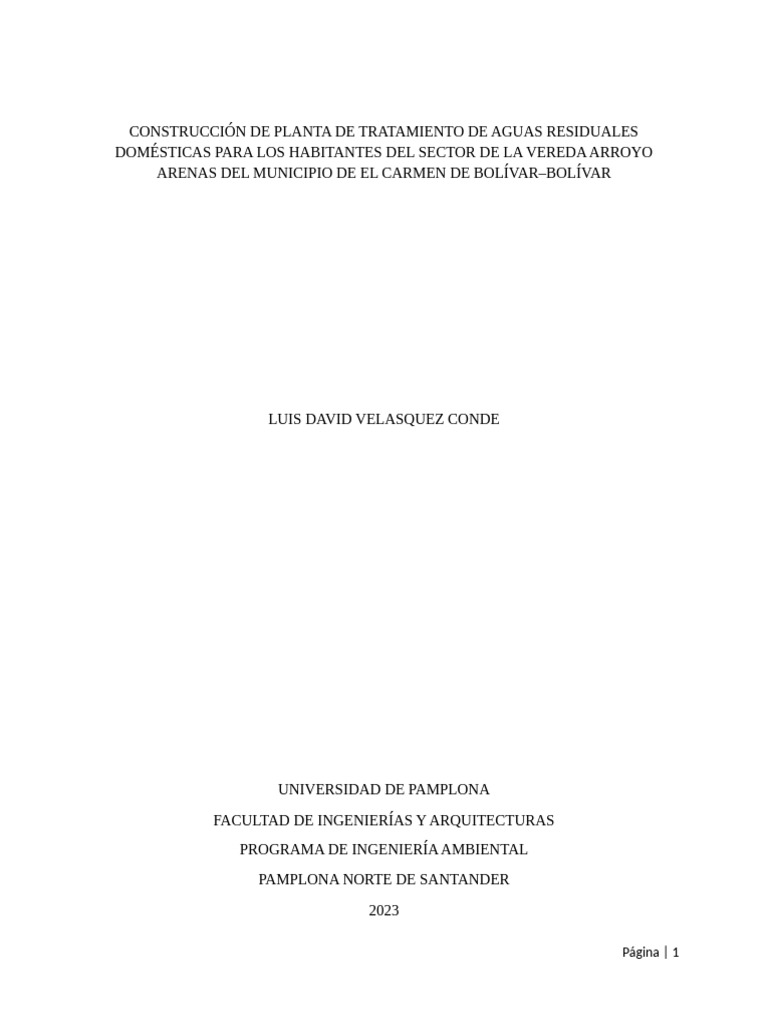 Proyecto Planta de Tratamiento de Aguas (Ptar) CDB Actualizado | PDF | Agua | Tratamiento de ...
