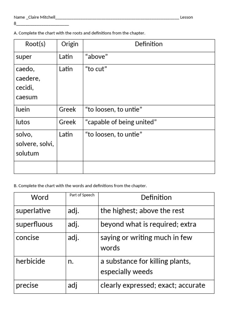 etymology vocab chart (2) | PDF | Linguistics