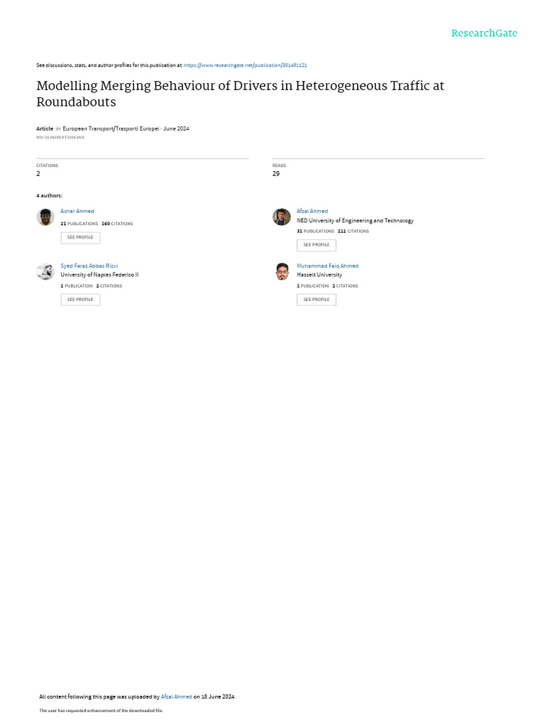 Modelling Merging Behaviour of Drivers in Heterogeneous Traffic at Roundabouts | PDF | Traffic ...