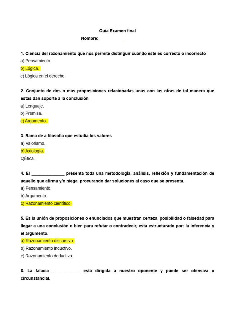 Cuestionario pdf | PDF | Pensamiento | Argumento