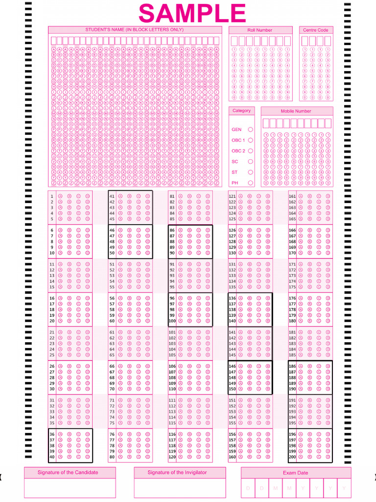 Sample OMR For New NEET 2021 Pattern | PDF