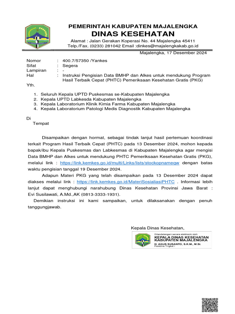 Instruksi Pengisian Data BMHP Dan Alkes Untuk Mendukung Program Hasil Terbaik Cepat (PHTC ...