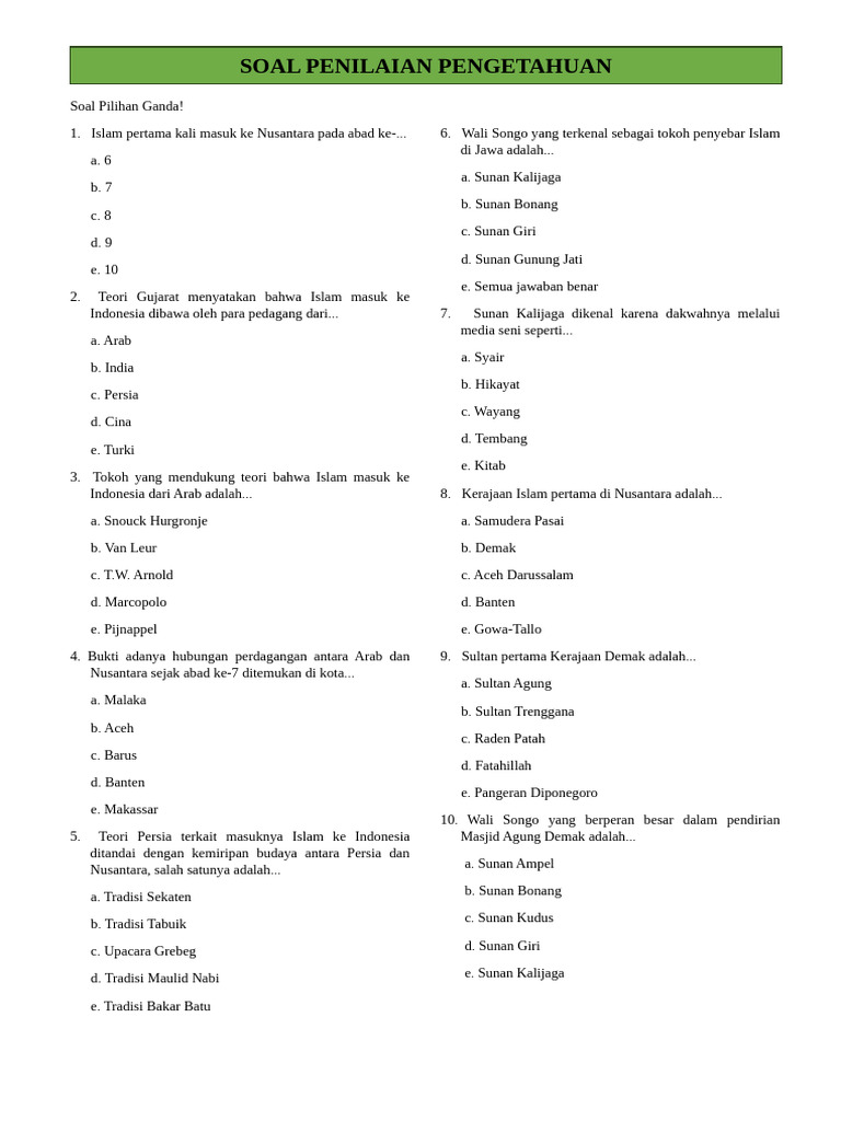Soal PTS Ski Kelas Xii 2024 | PDF
