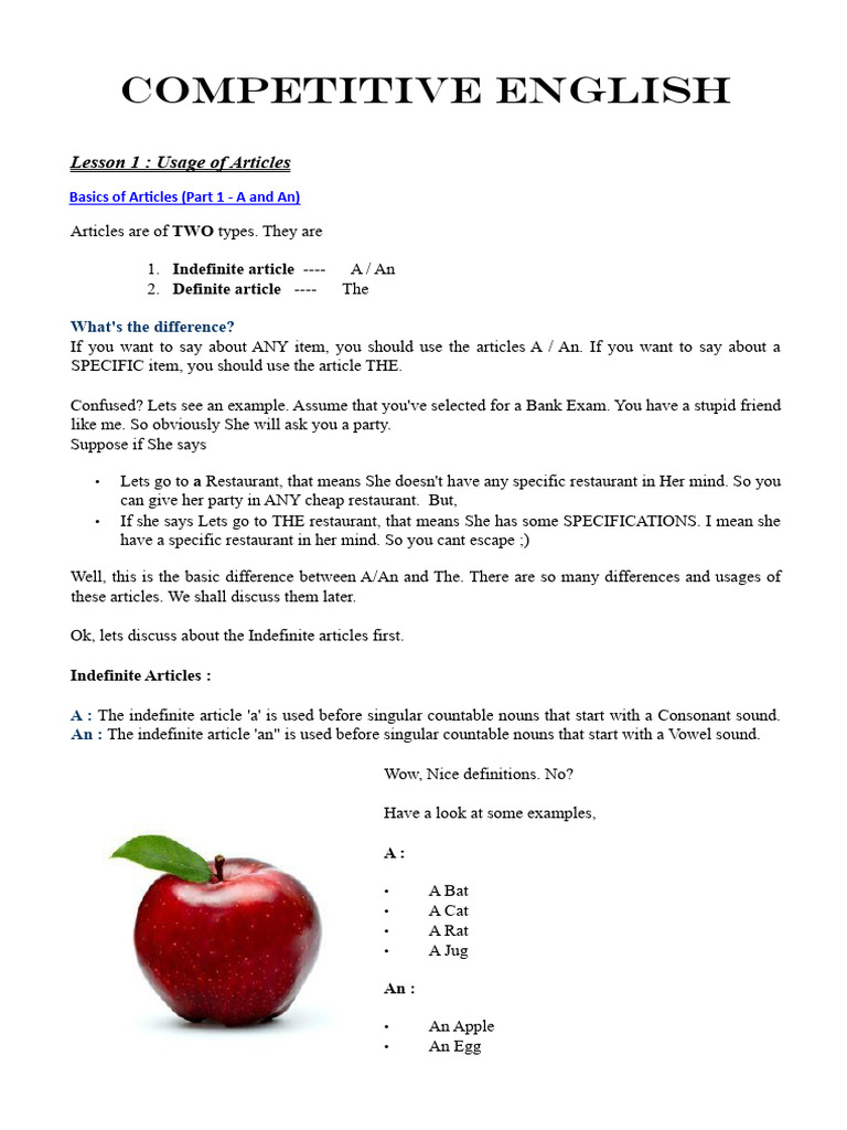 Understanding Articles in English Grammar | PDF | Grammatical Number ...