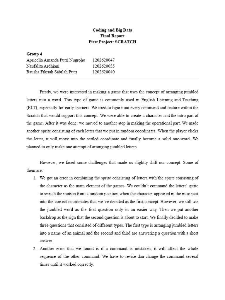 Group 4 - Coding and Big Data - Scratch Report | PDF | Cognition ...