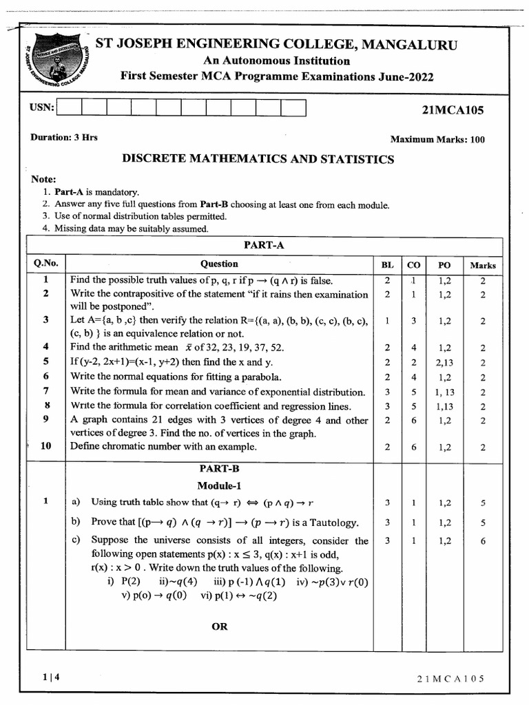 st joesph mca model question paper 3 | PDF