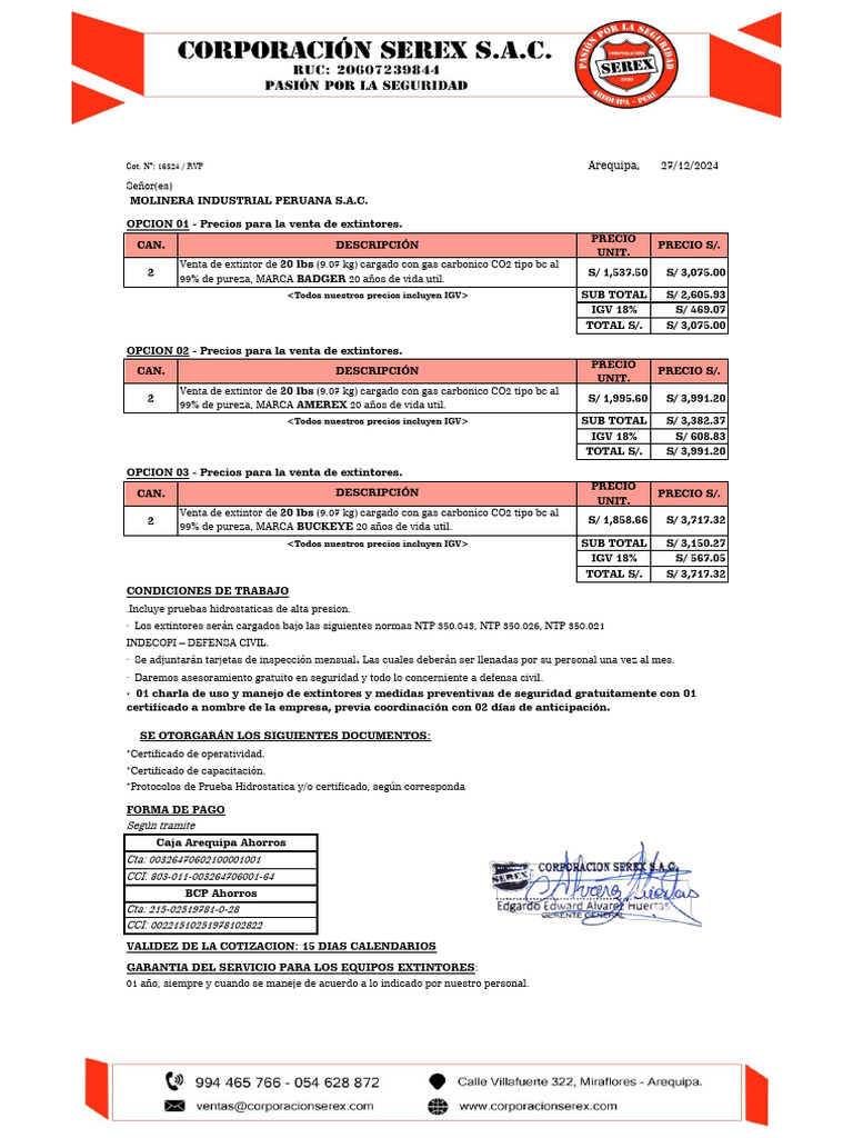 Cotización de Extintores - Molinera Industrial | PDF