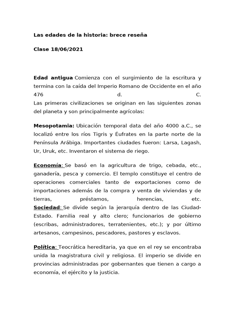 Reseña De Las Edades De La Historia Pdf Feudalismo Antiguo Egipto