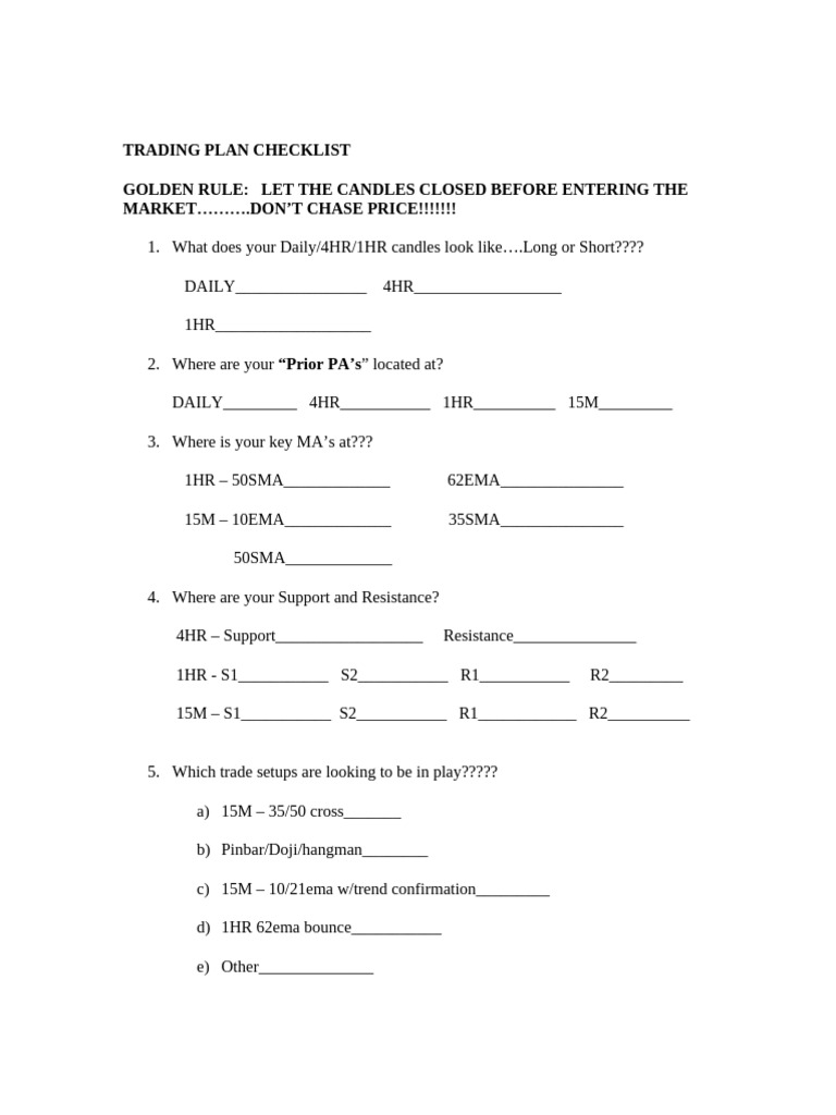 Trading Plan Checklist 2 | PDF