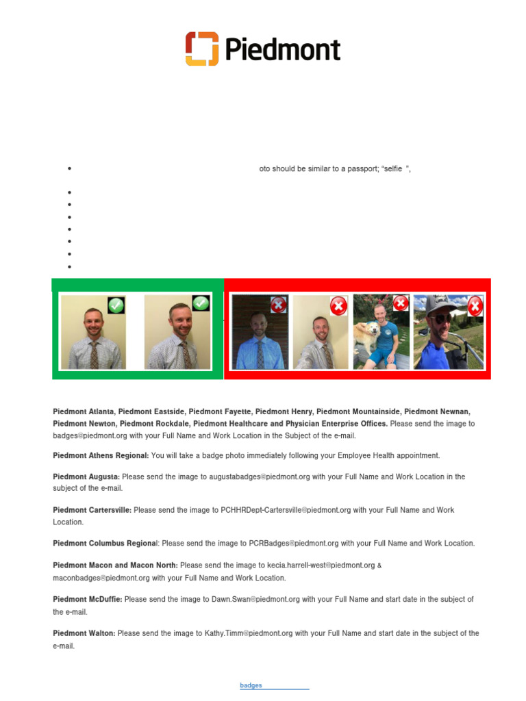 Piedmont Badge Photo Submission Instructions v3 | PDF | Vision | Imaging