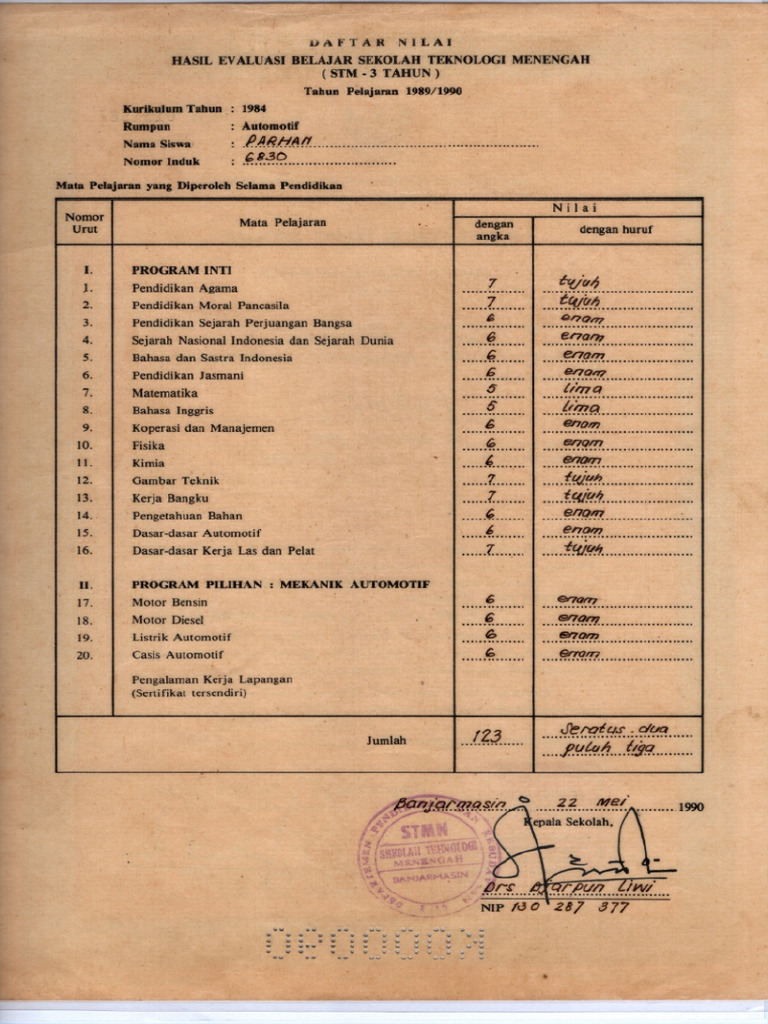 Daftar Nilai - Parhan_11zon | PDF