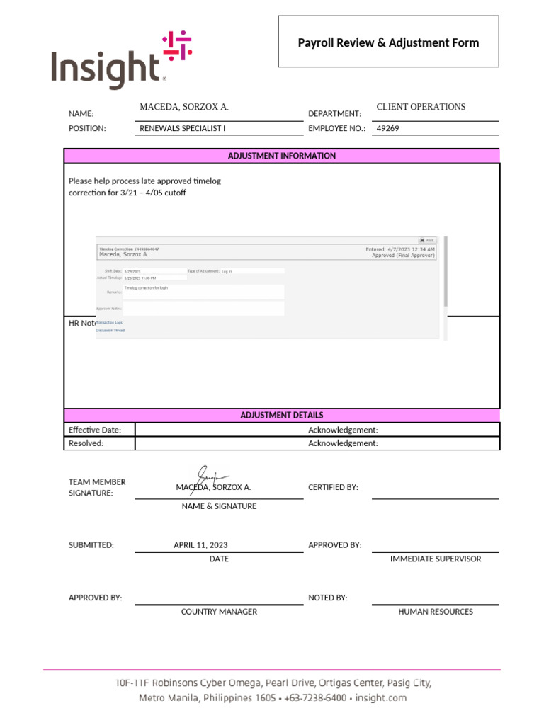 Payroll Review and Adjustment Form | PDF