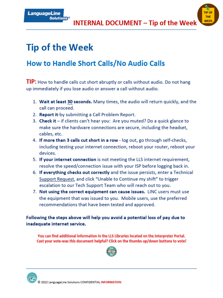 Tip of The Week-Short Calls and Calls With No Audio 07192022 | PDF