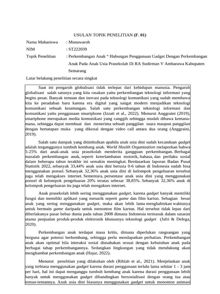 Usulan Topik, Lembar Konsultasi Dan Bab 1 - Munawaroh | PDF