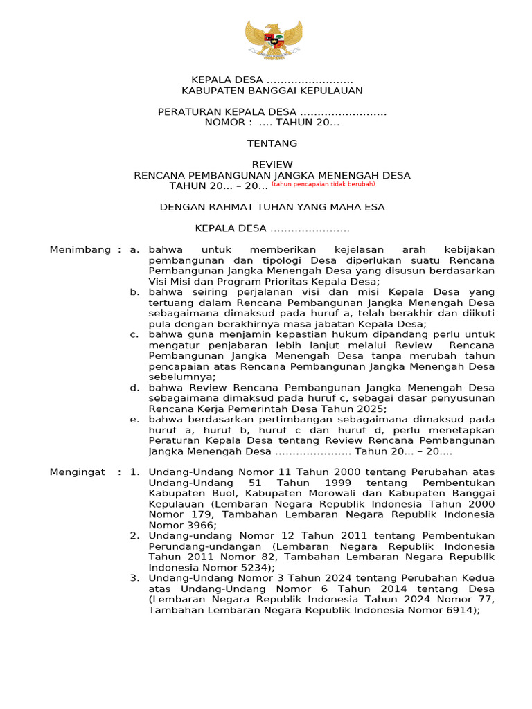 Perkades Review RPJM Desa | PDF
