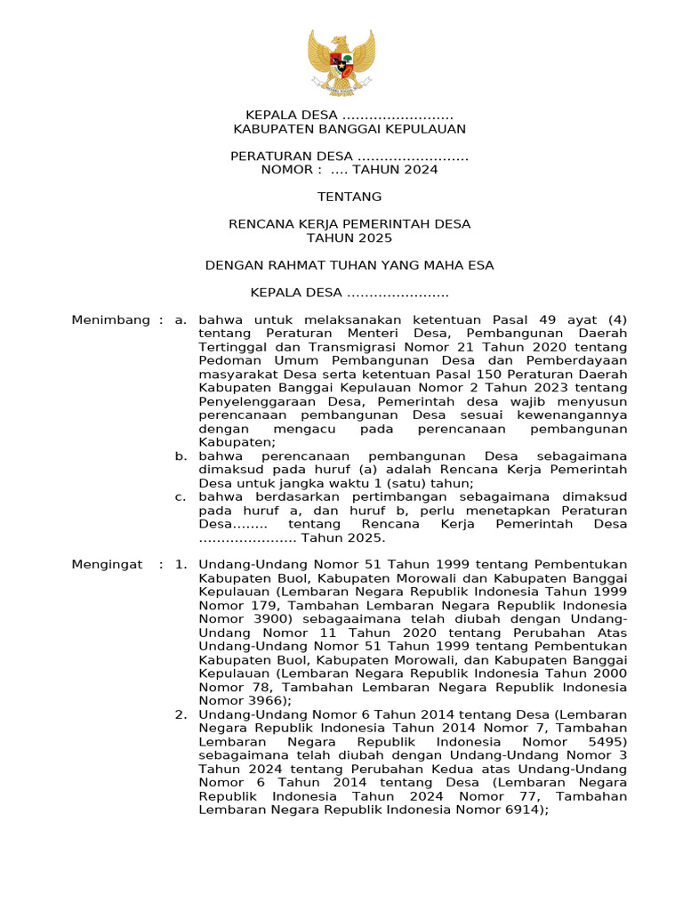 Perdes RKP Desa Tahun 2025 Ok | PDF