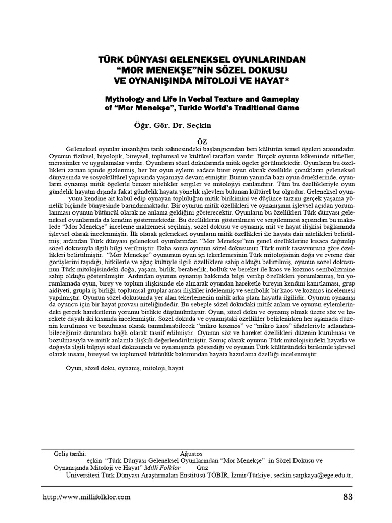 T - RK D - Nyas - Geleneksel Oyunlar - Ndan - Mor Menek - e - Nin S - Zel Dokusu Ve Oynan - Nda ...