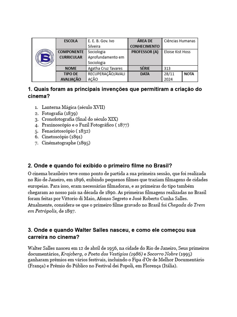 Agatha Cruz Tavares - Trabalho Cinema-2 | PDF | Brasil