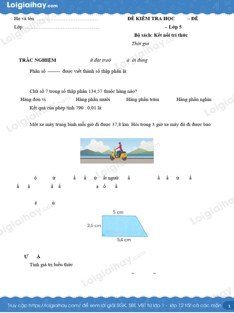 De Kiem Tra Hoc Ki 1 Toan 5 Ket Noi Tri Thuc de So 5 1732871214 | PDF