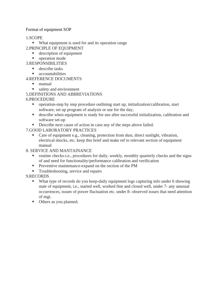 Equipment SOP Format Guide | PDF