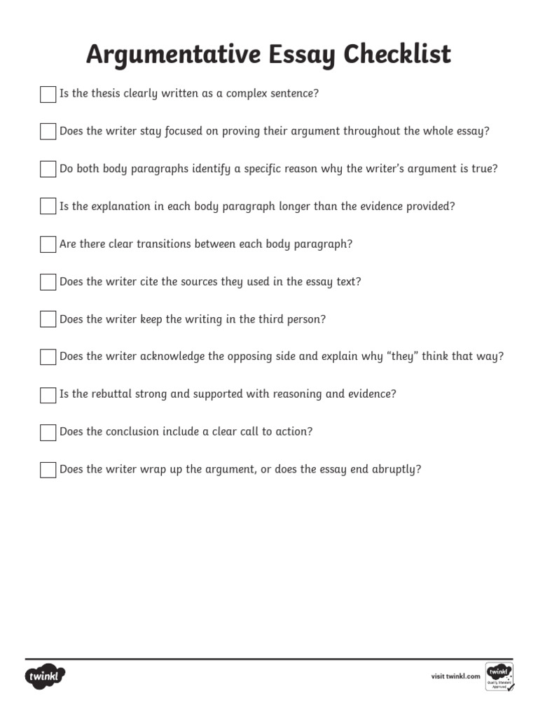 Argumentative Essay Checklist | PDF