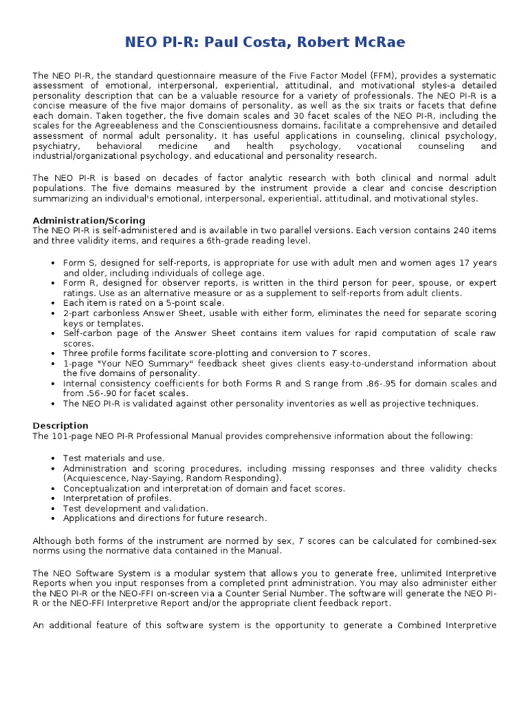 Neo Pir | PDF | Psychology | Behavioural Sciences