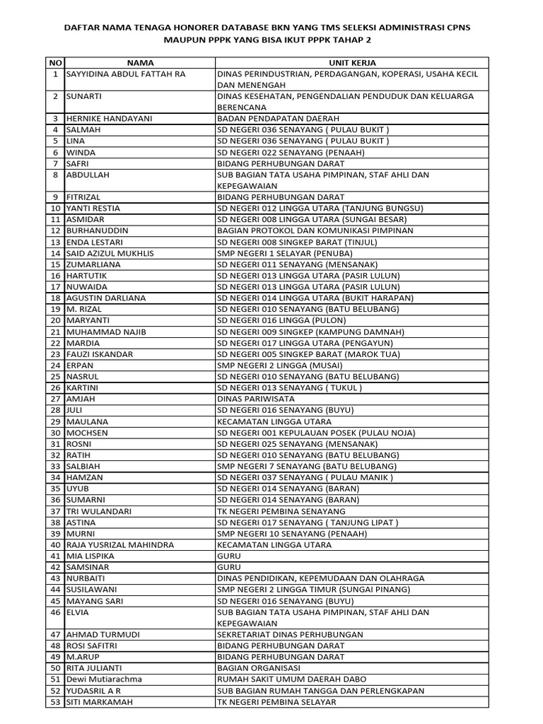 DAFTAR NAMA TENAGA HONORER DATABASE BKN YANG TMS SELEKSI ADMINISTRASI CPNS MAUPUN PPPK YANG BISA ...